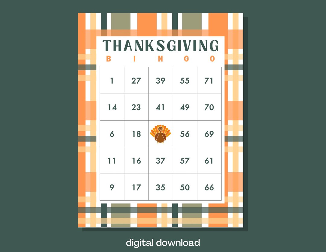 Thanksgiving Bingo Game 100 Unique Cards With Plaid Design Instant ...