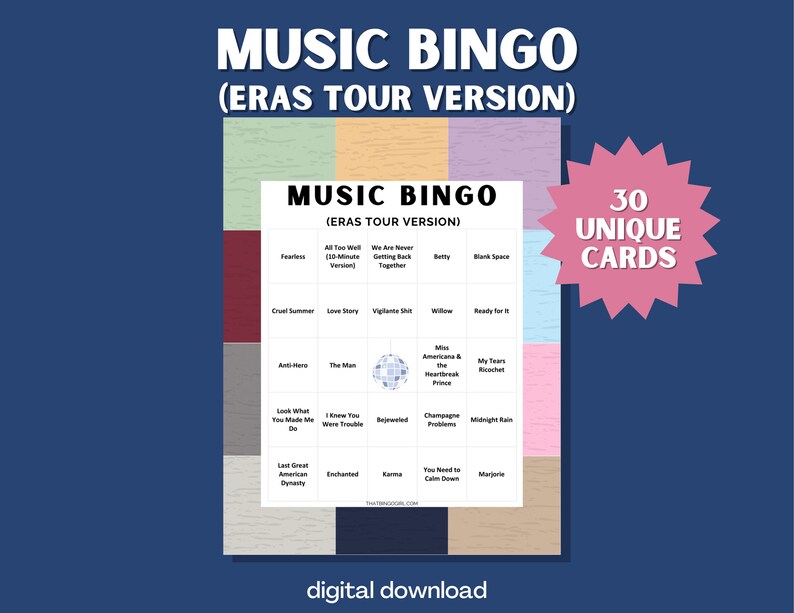 Eras Tour Music Bingo Game Taylor Swift Eras Design Music Bingo for ...