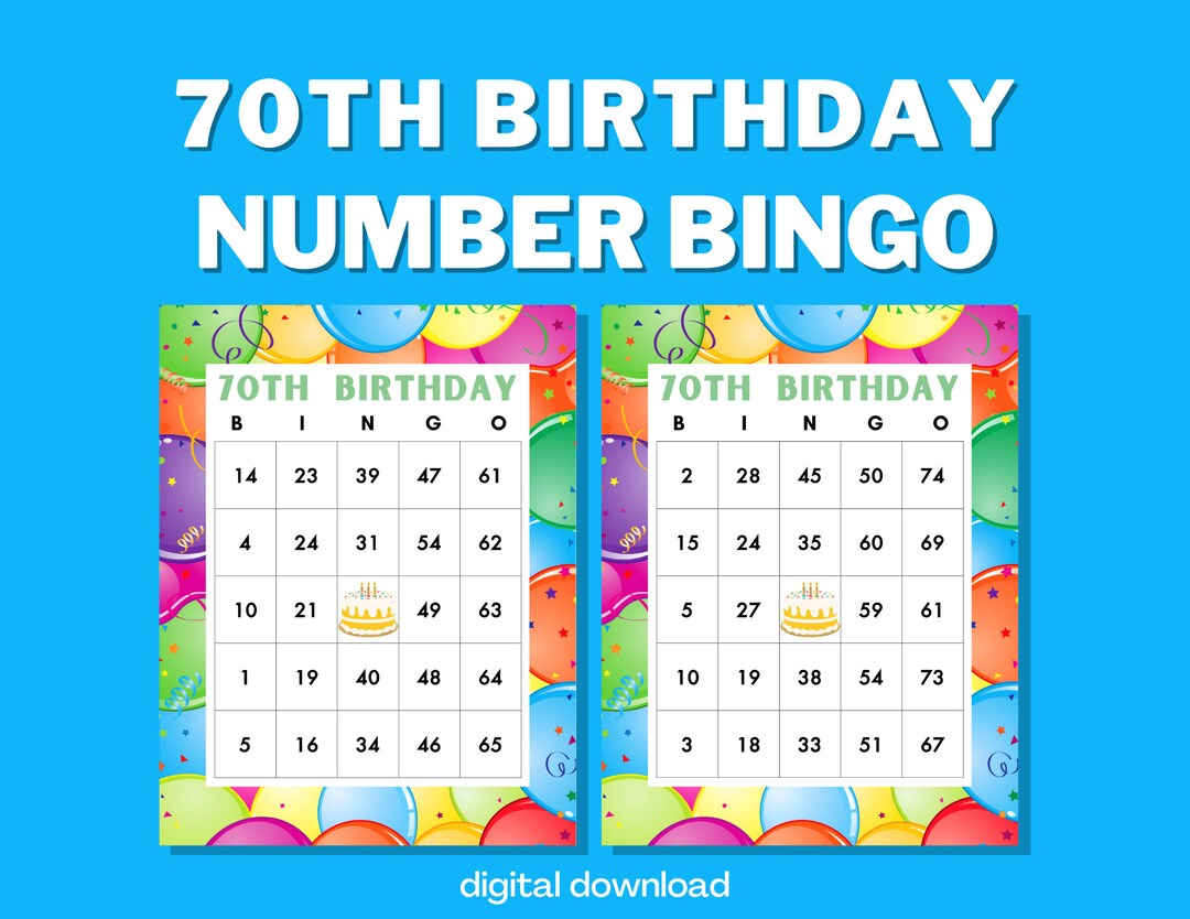 70th Birthday Bingo Game With Numbers | 100 Cards | Digital Download - Etsy