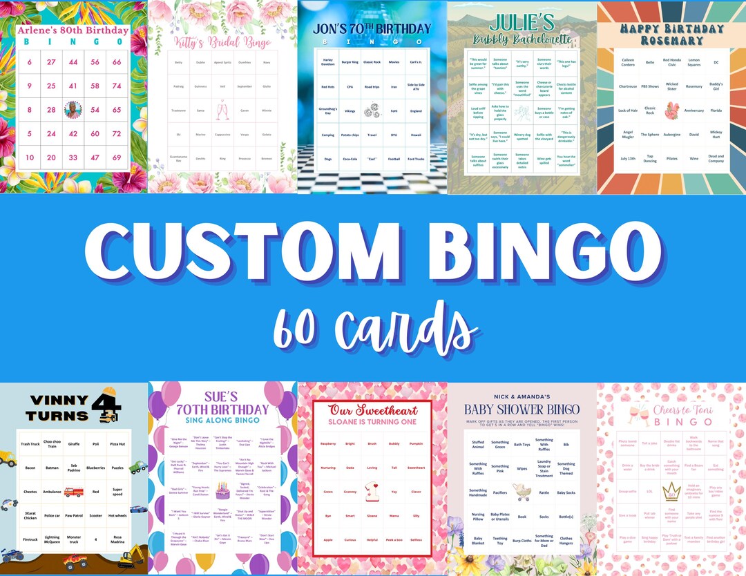 60 Personalized Custom Digital Bingo Cards for Celebrations: Birthdays ...