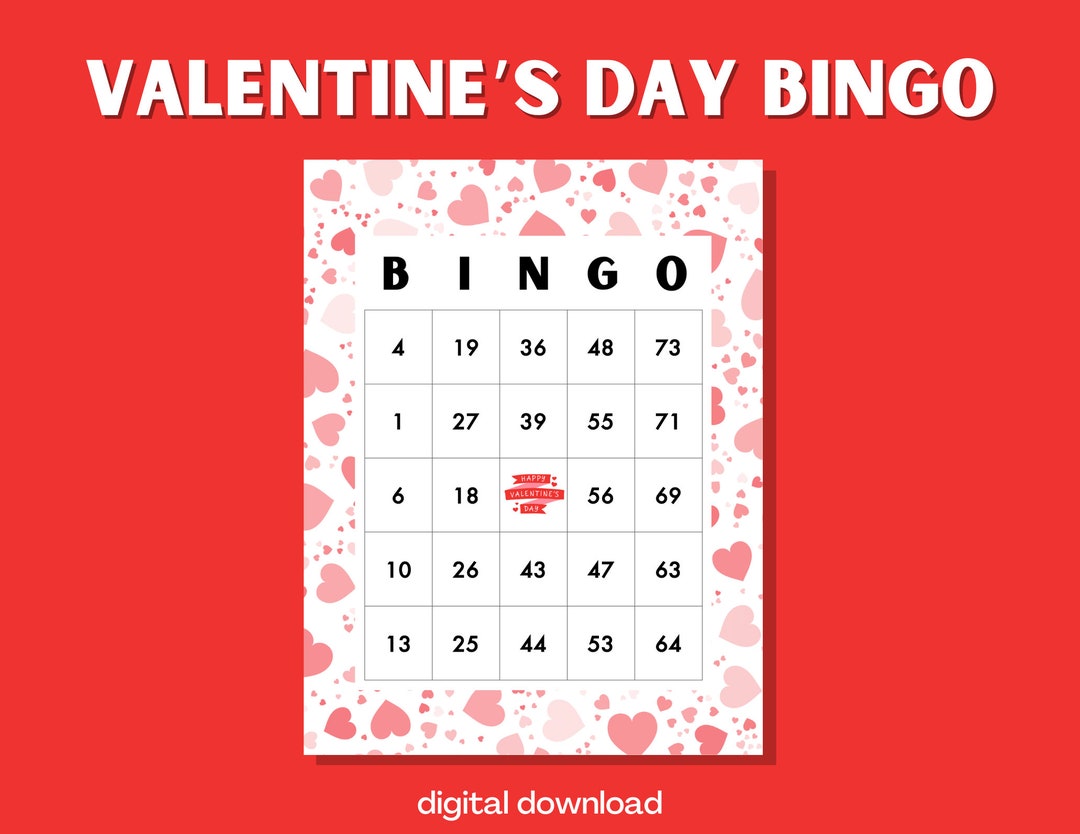 Valentine's Day Bingo Game | 100 Digital Cards | Romantic Theme ...