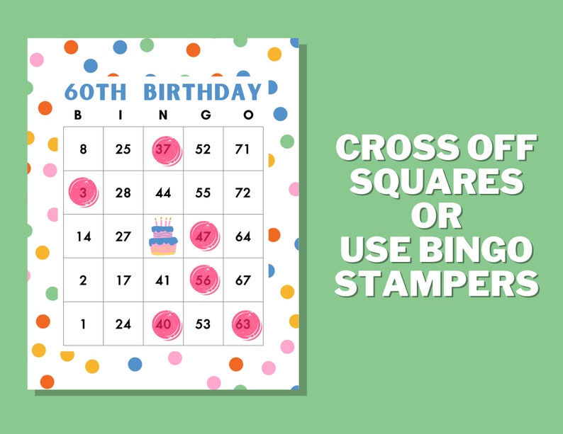 60th Birthday Bingo Game With Numbers 100 Cards Digital Download - Etsy