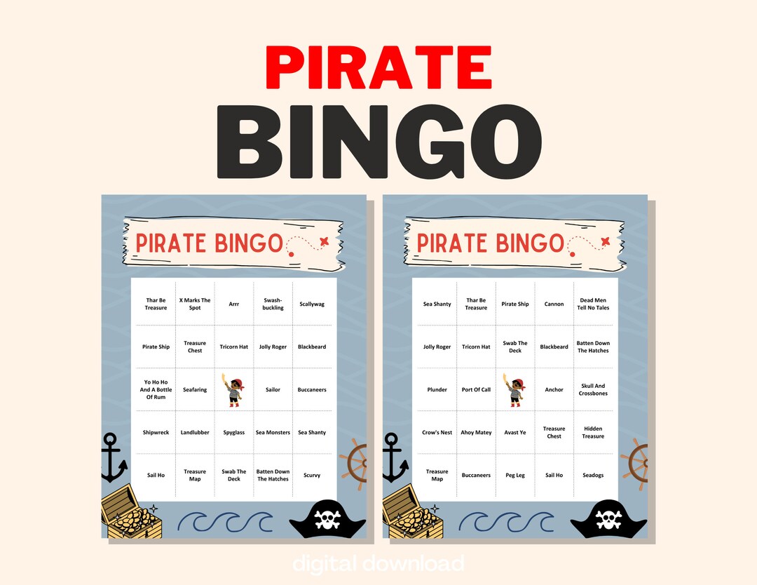 Pirate Bingo Game - Exciting Pirate Party Activity - 30 Unique Cards ...