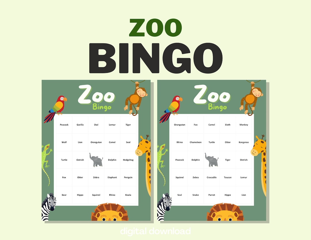 Zoo Bingo Game - Zoo Animal Party Activity - up to 30 Players - 30 ...