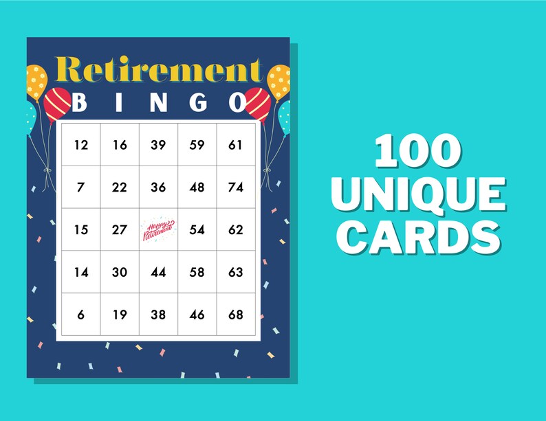 Retirement Party Bingo With Numbers | 100 Digital Cards | Celebratory ...