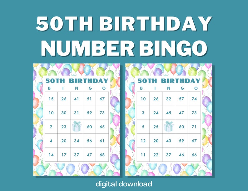 50th Birthday Bingo Game With Numbers | 100 Cards | Digital Download - Etsy