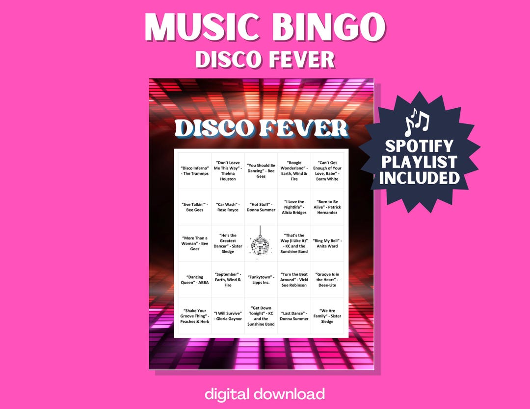 Disco Fever Music Bingo Game | Sing Along Bingo | 30 Unique Cards With ...