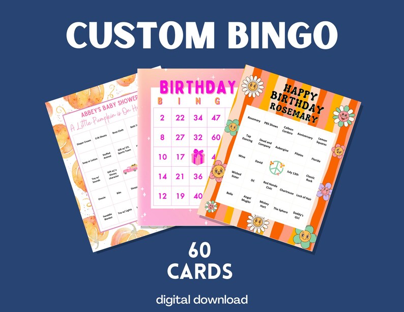 60 Personalized Digital Bingo Cards for Celebrations: Birthdays ...