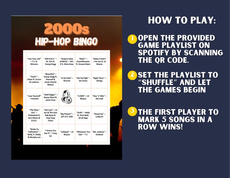 2000s Hip Hop Music Bingo Game | Sing Along Bingo | 30 Unique Cards ...