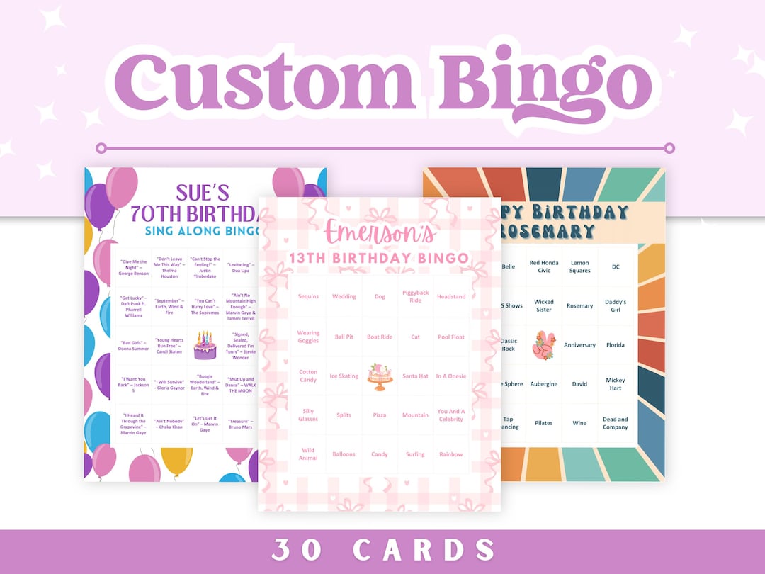 30 Personalized Custom Digital Bingo Cards for Celebrations: Birthdays ...