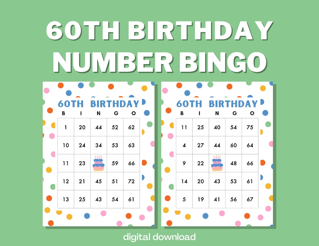 60th Birthday Bingo Game With Numbers | 100 Cards | Digital Download - Etsy