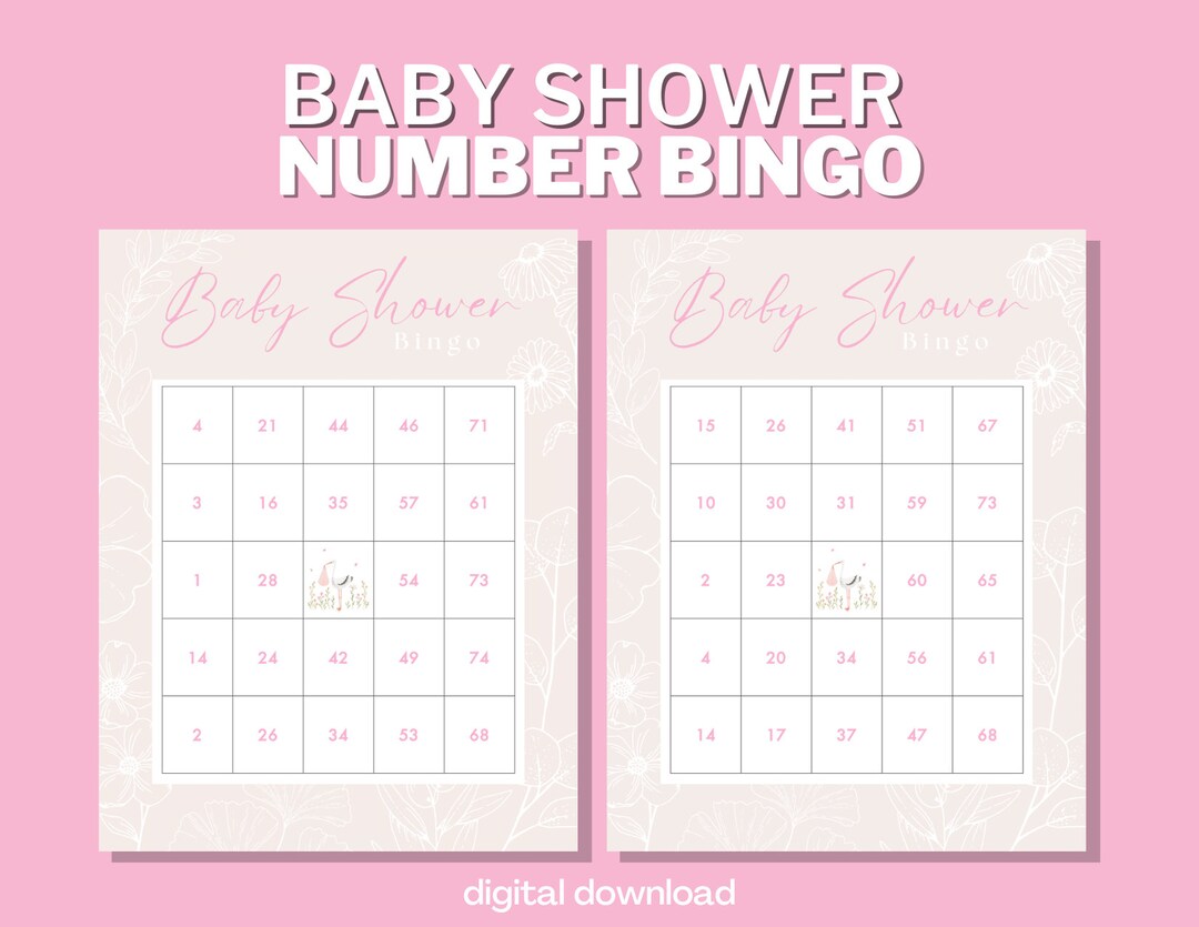 Baby Shower Bingo With Numbers - Girl Pink Floral - 100 Unique Cards ...
