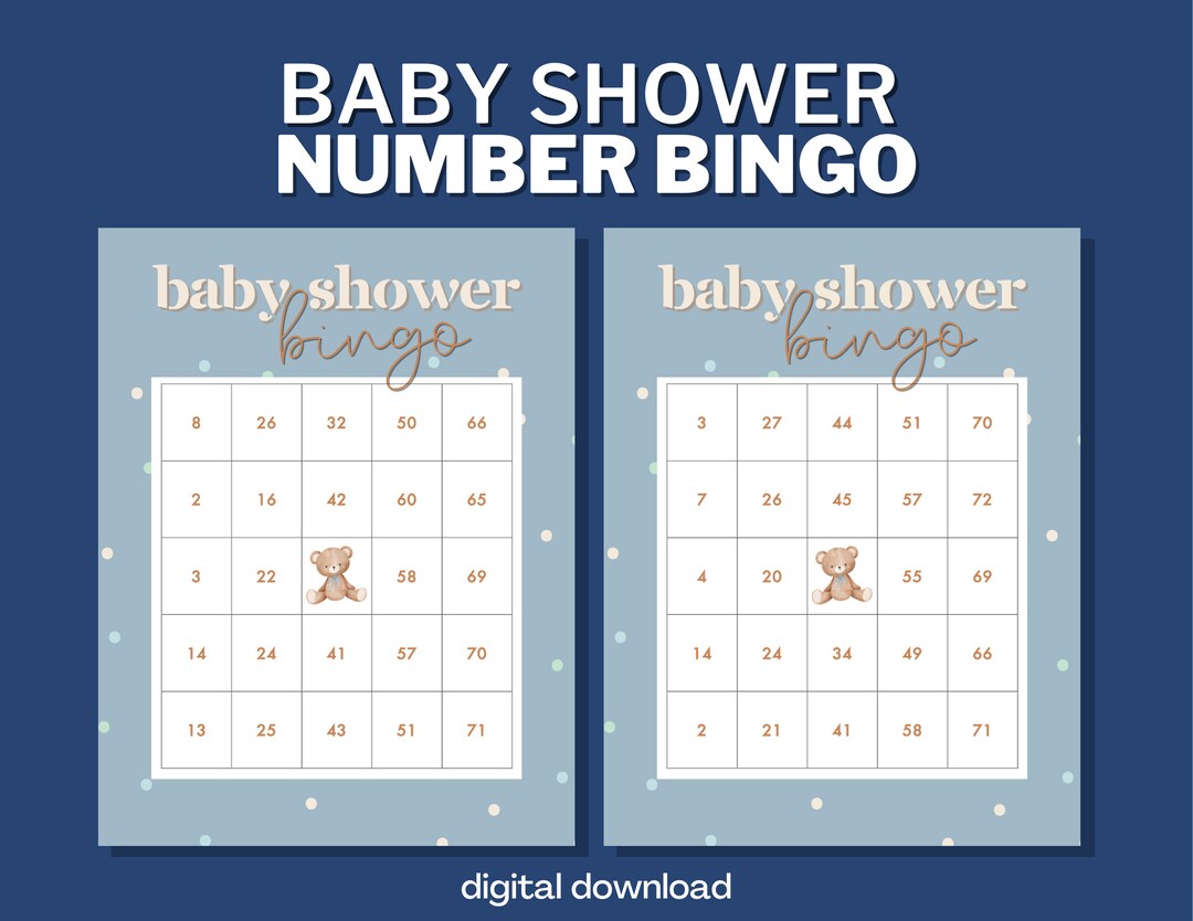 Baby Shower Bingo With Numbers - Boy Blue Dots - 100 Unique Cards ...