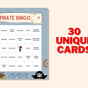 Pirate Bingo Game - Exciting Pirate Party Activity - 30 Unique Cards ...
