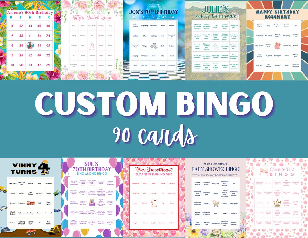 90 Personalized Custom Digital Bingo Cards for Celebrations: Birthdays ...