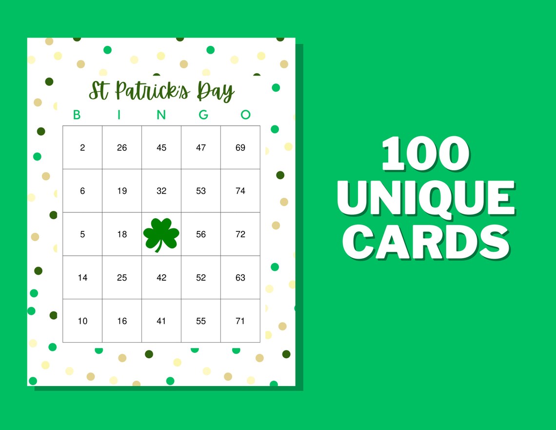 St. Patrick's Day Bingo With Numbers 100 Unique Cards Digital Download ...