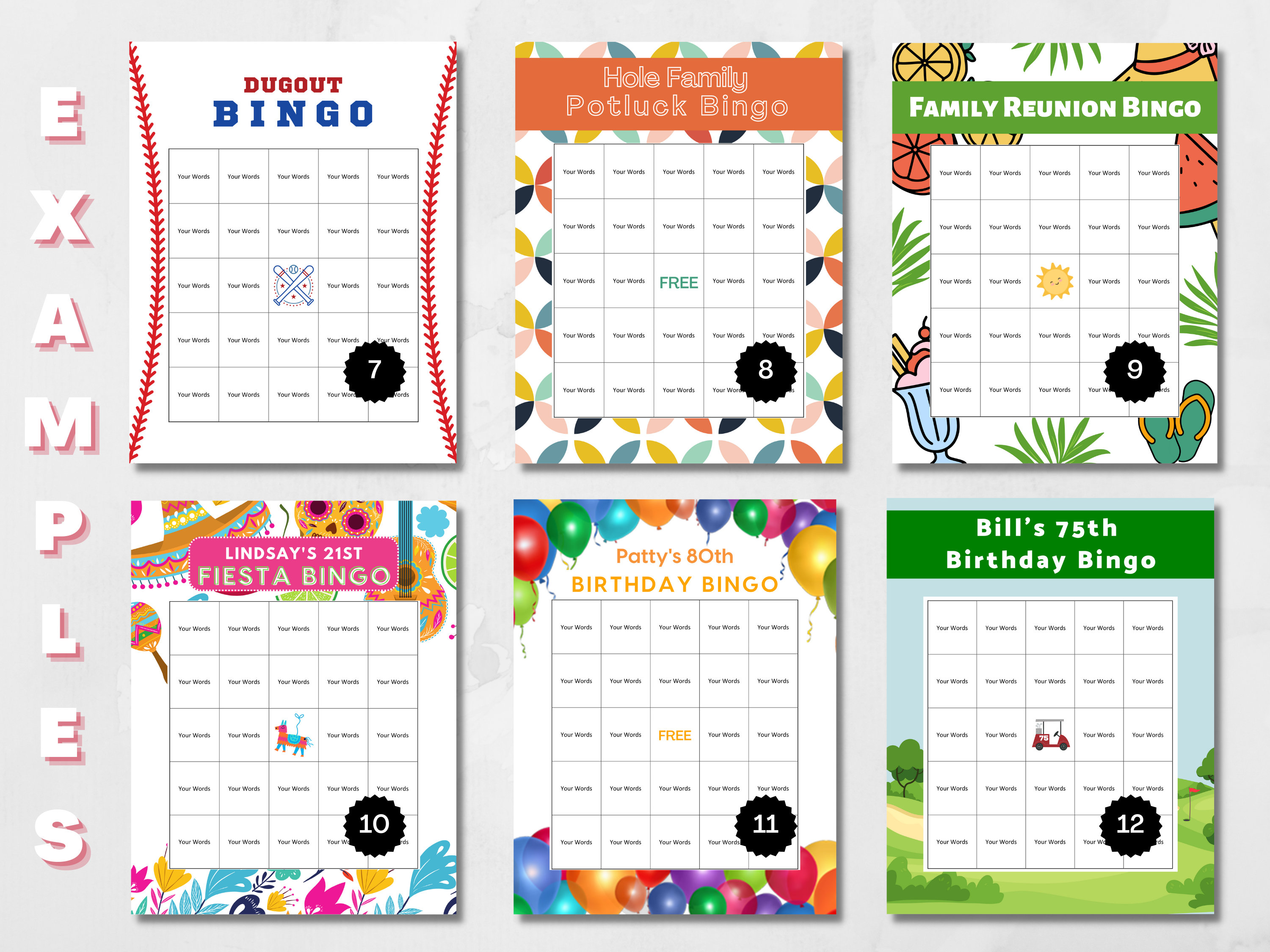 30 Custom Bingo Cards Digital Download Bingo Cards for Birthday ...