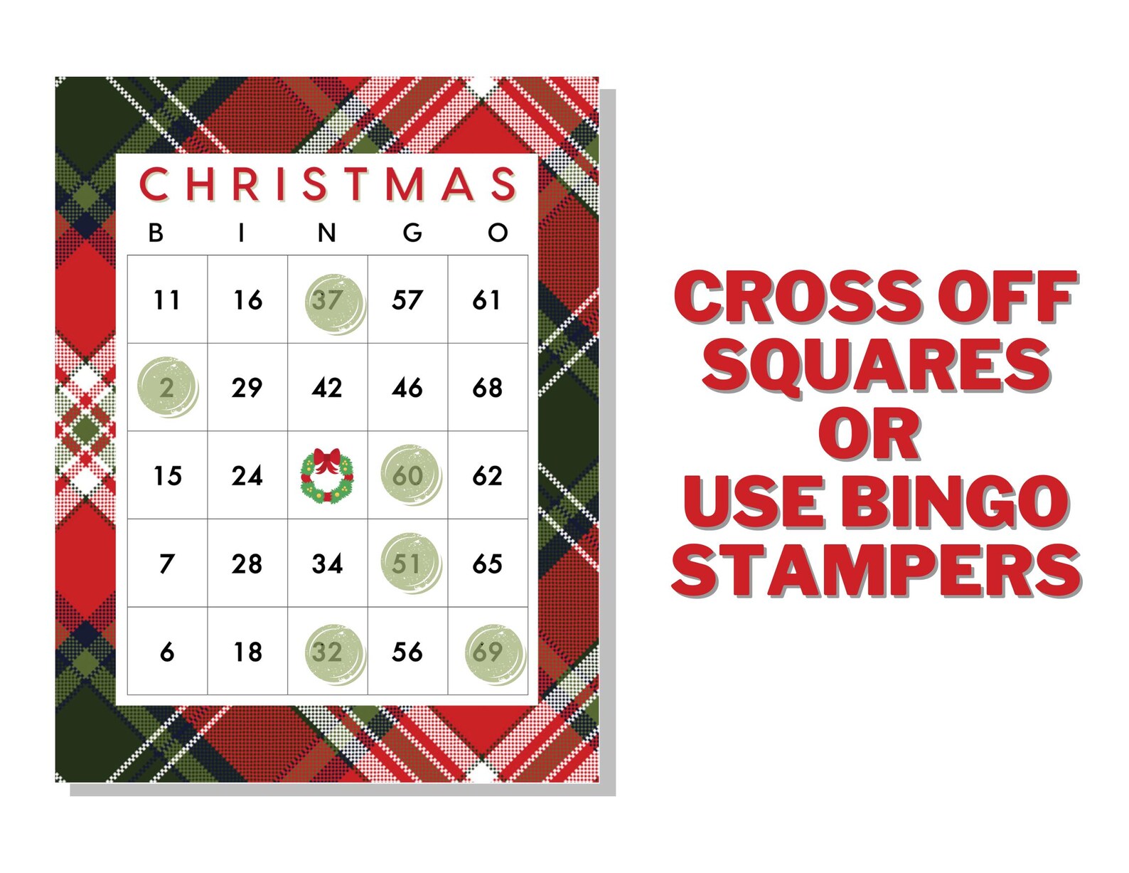 Christmas Bingo With Numbers - 100 Unique Cards - Plaid Theme - Digital ...