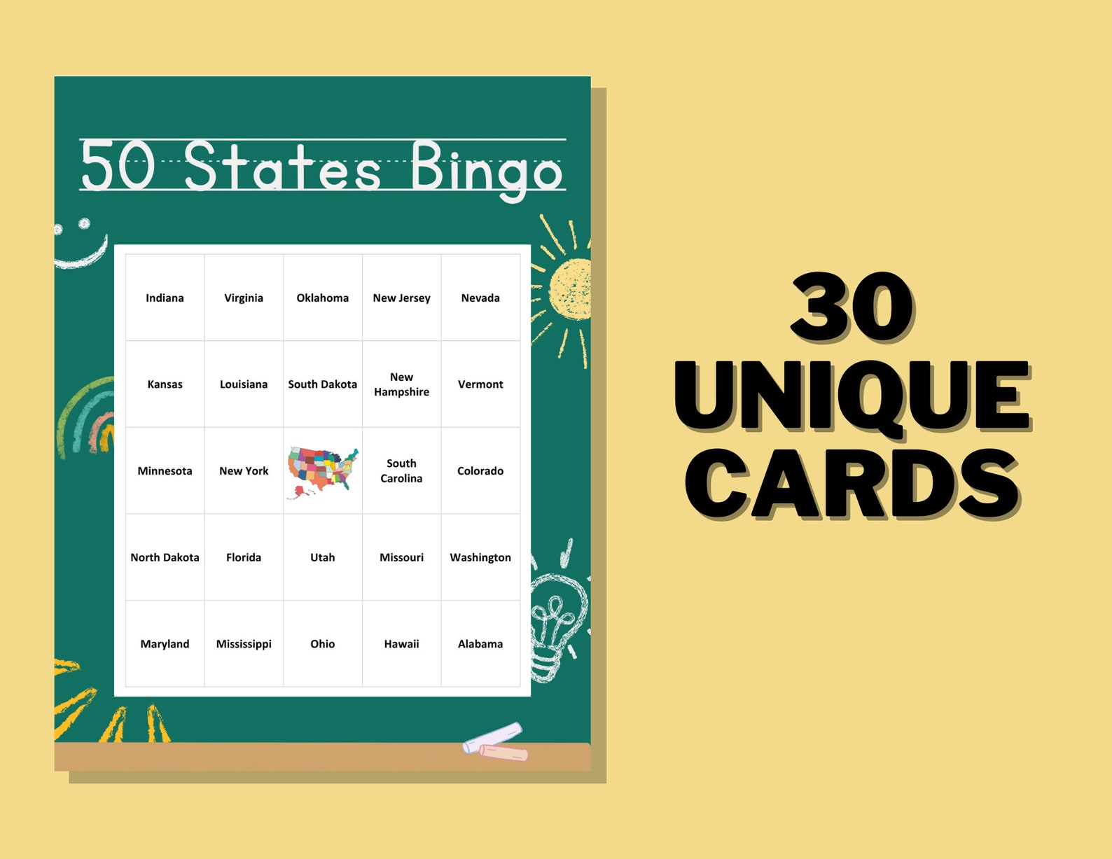 50 States Bingo Game Great for Teachers & Geography Lovers up to 30 ...