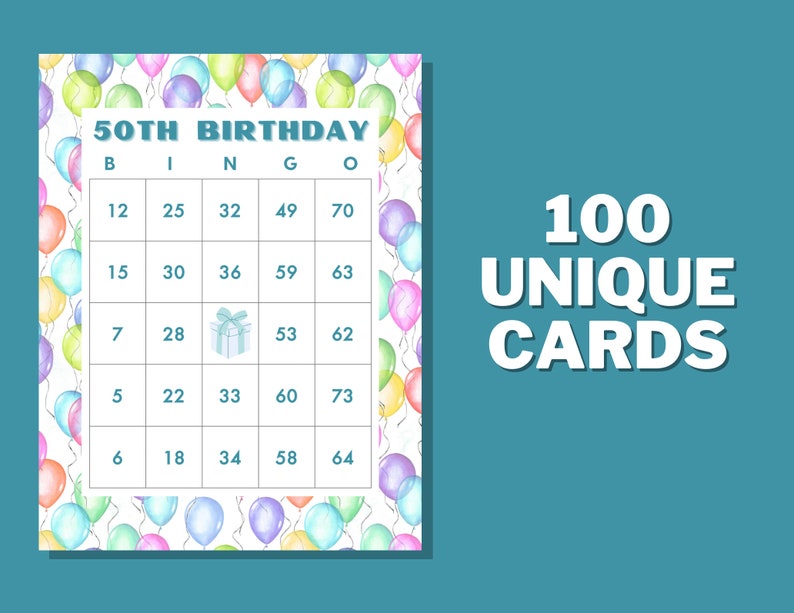 50th Birthday Bingo Game With Numbers 100 Cards Digital Download - Etsy