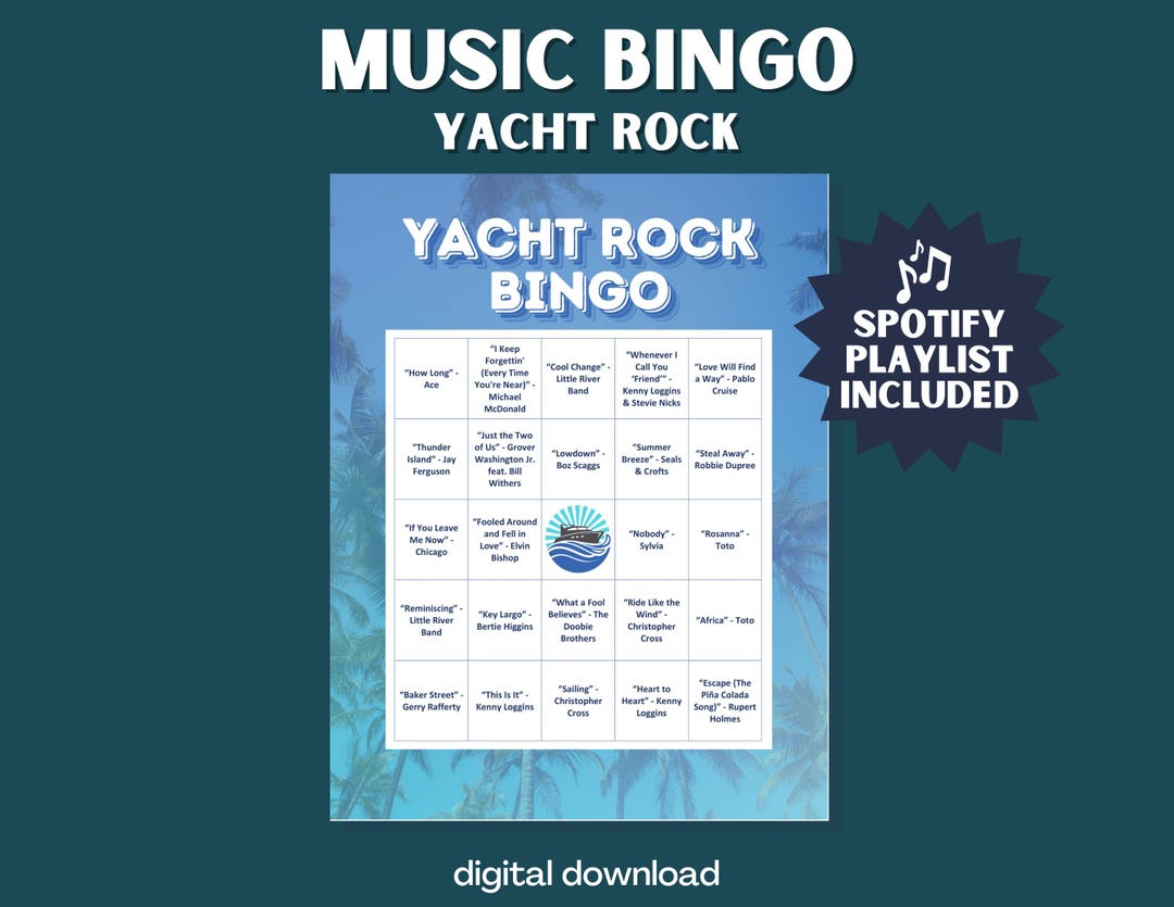 Yacht Rock Music Bingo Game Sing Along Bingo 30 Unique Cards With ...