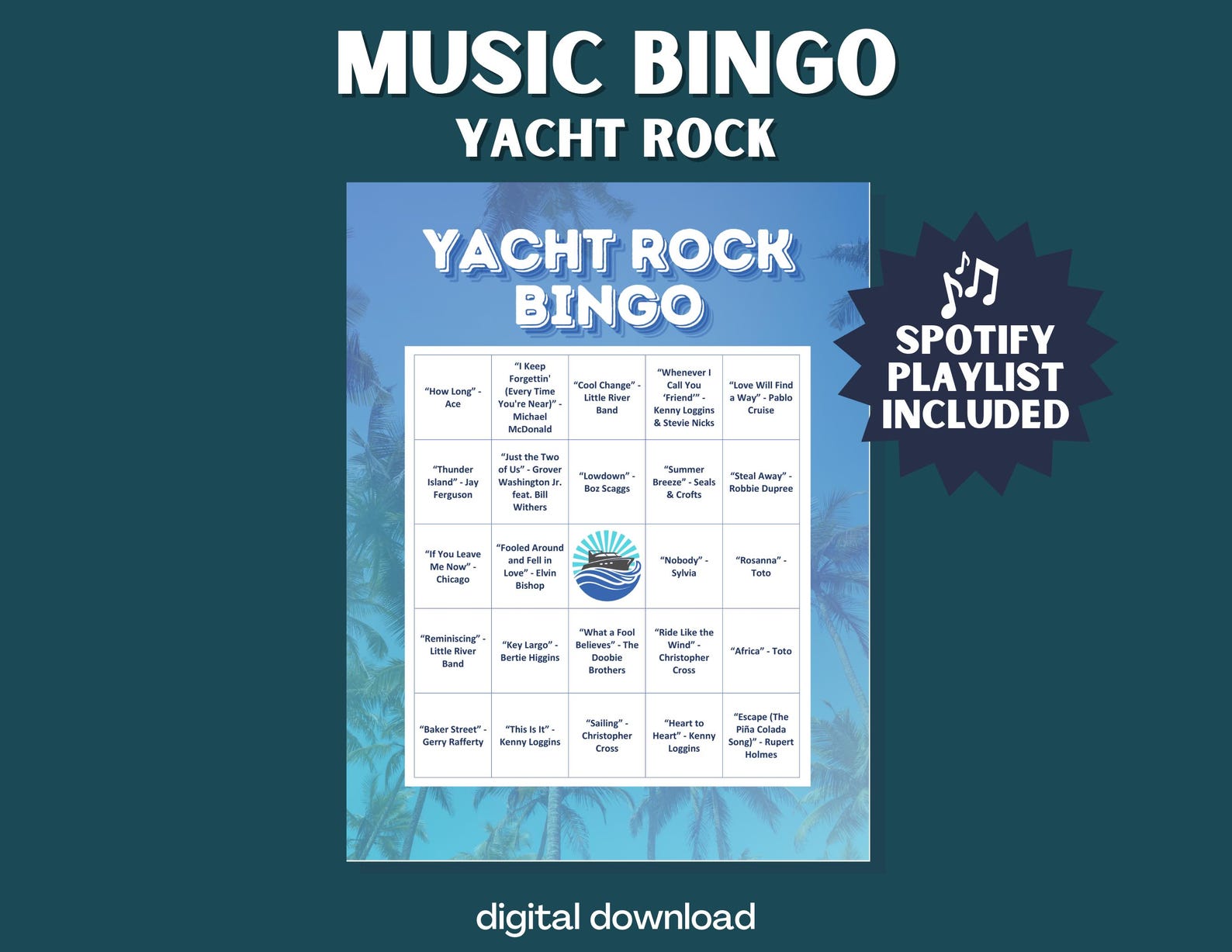 Yacht Rock Music Bingo Game Sing Along Bingo 30 Unique Cards With ...