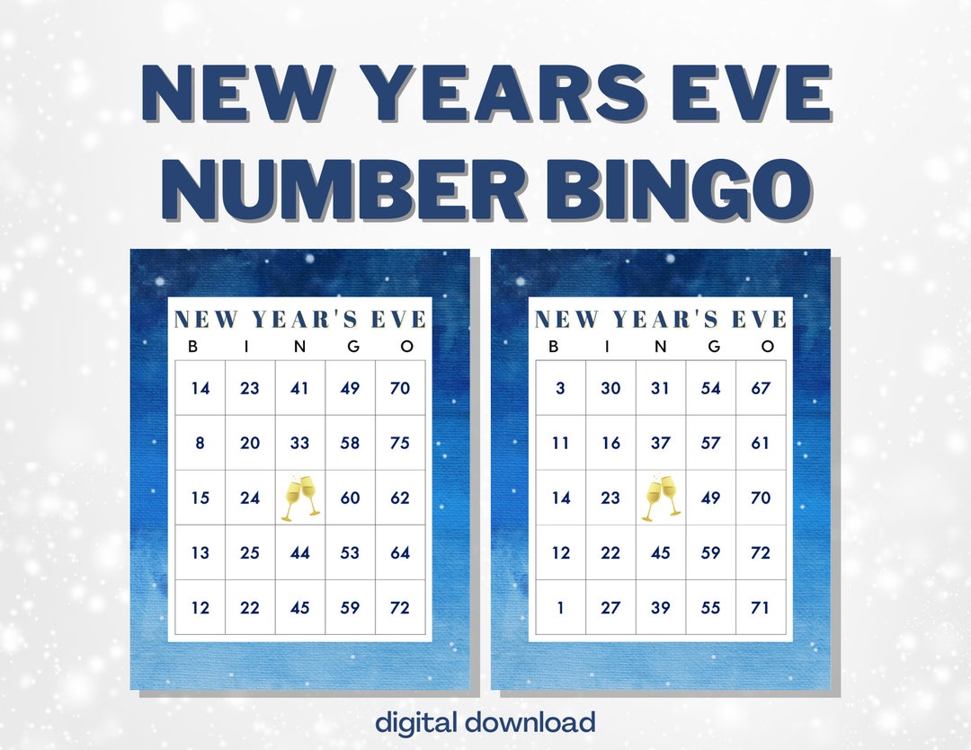 New Years Eve Bingo Game With Numbers | 100 Cards | Blue Theme ...