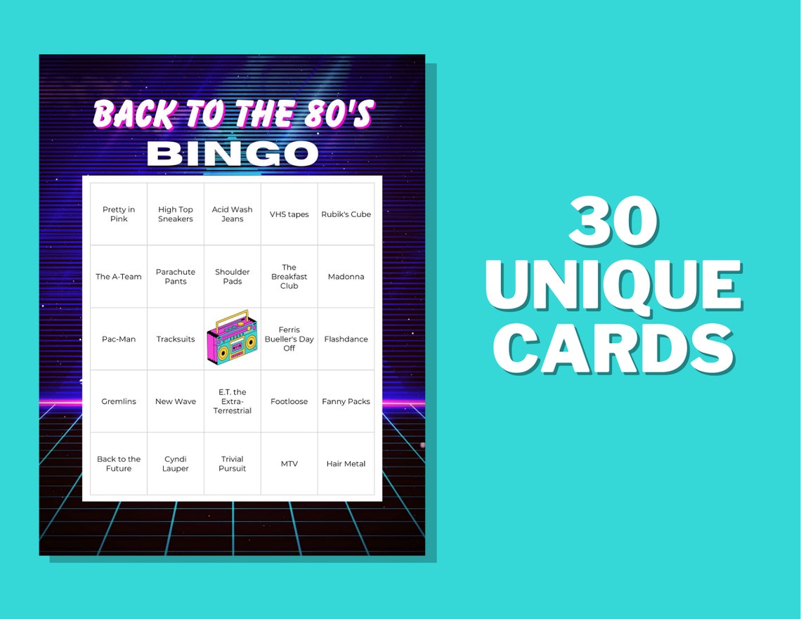 1980's Bingo Back to the 80's up to 30 Players 30 Unique Cards Digital ...