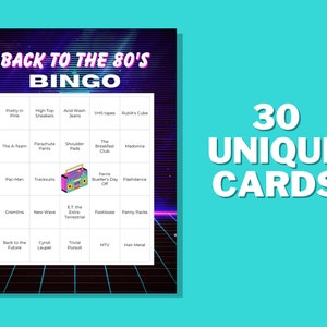 1980's Bingo - Back to the 80's - up to 30 Players - 30 Unique Cards ...