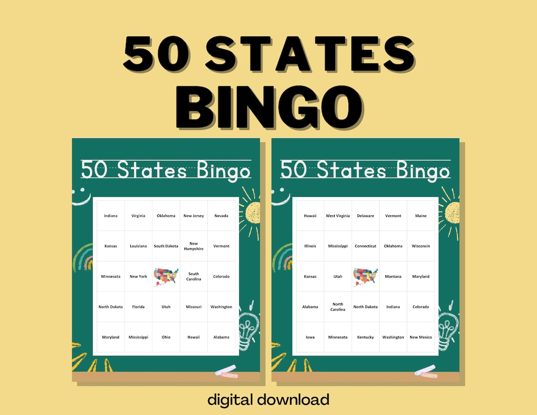 50 States Bingo Game - Great for Teachers & Geography Lovers - up to 30 ...