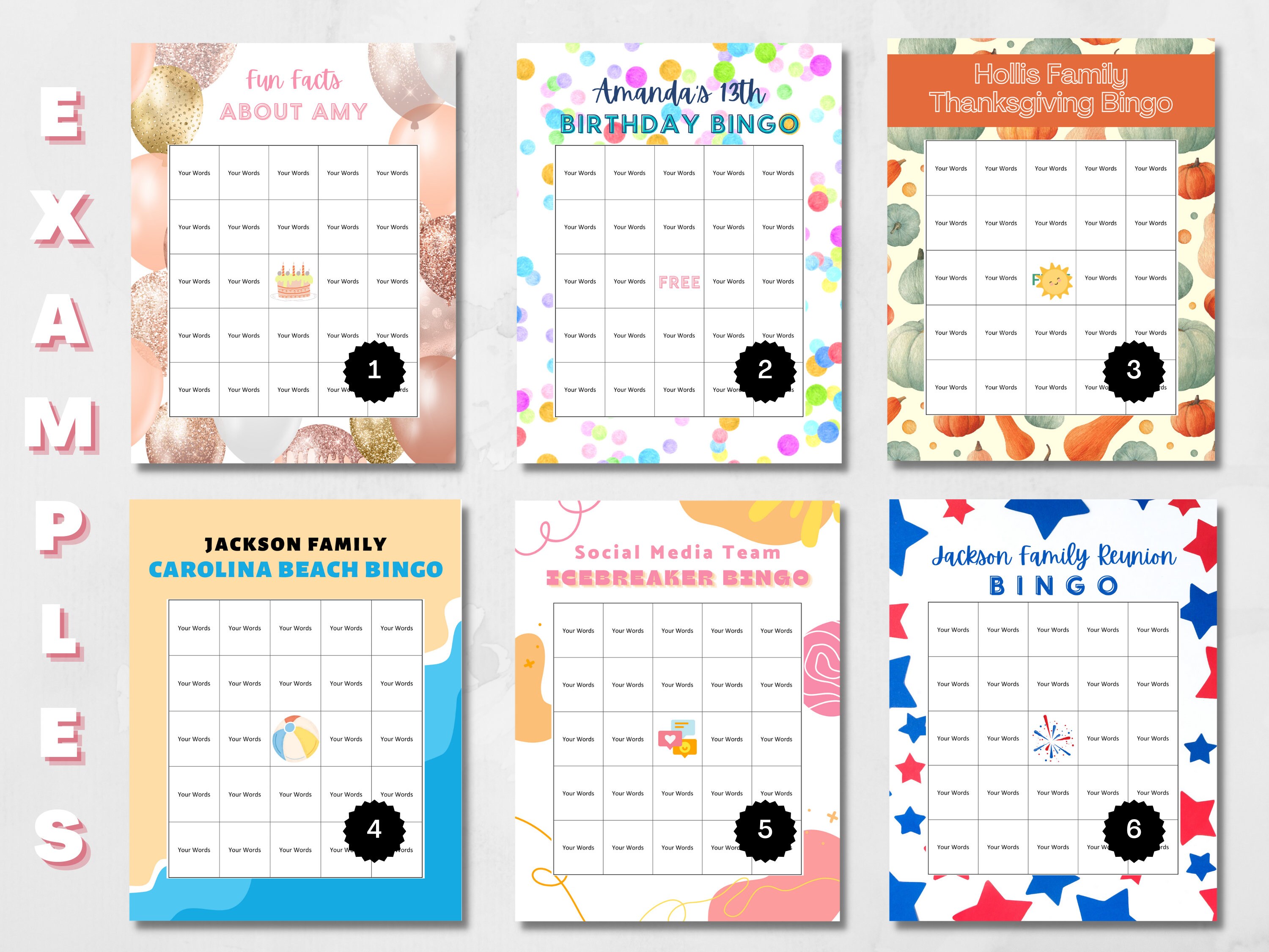 30 Custom Bingo Cards Digital Download Bingo Cards for Birthday ...
