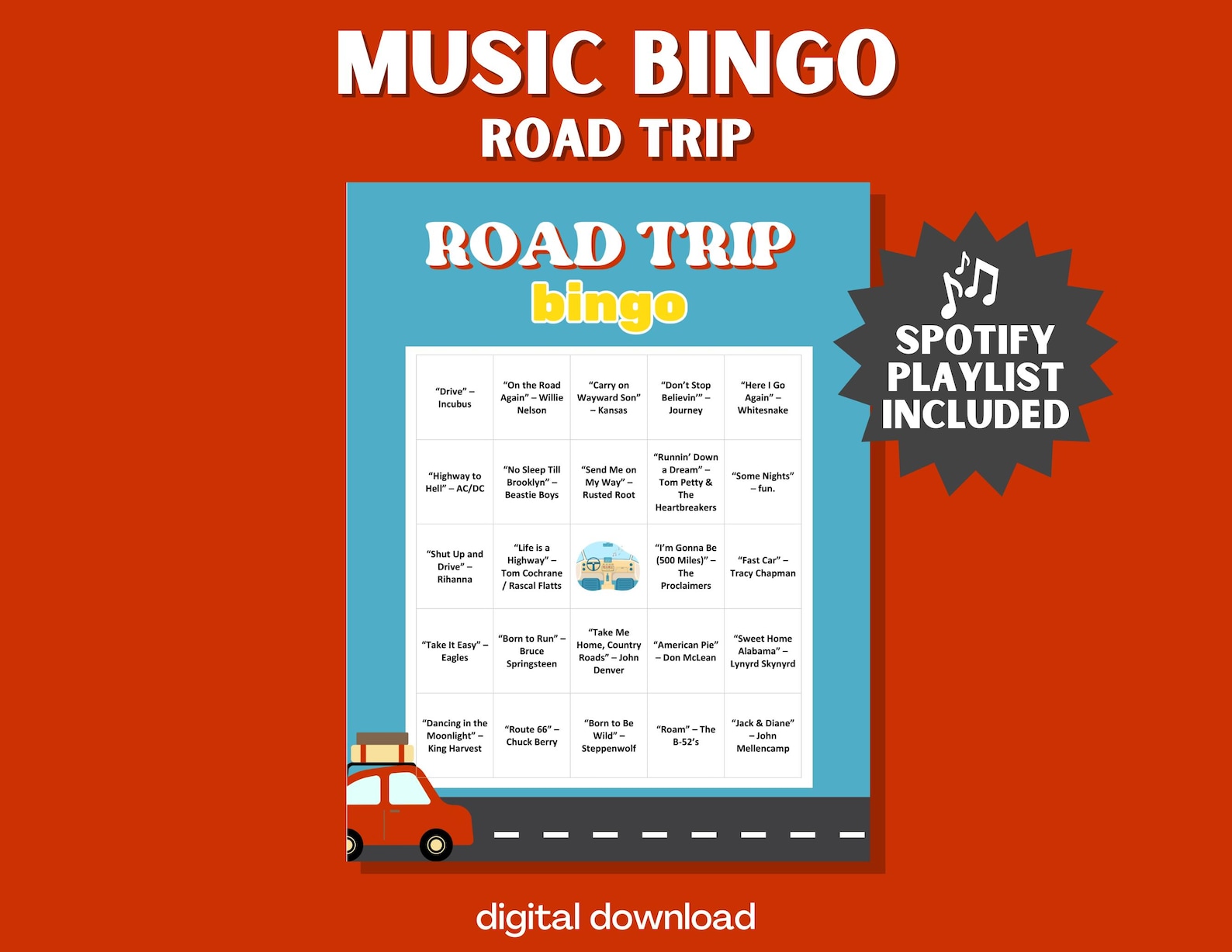 Road Trip Music Bingo: 30 Printable Cards With Playlist (PDF Format ...
