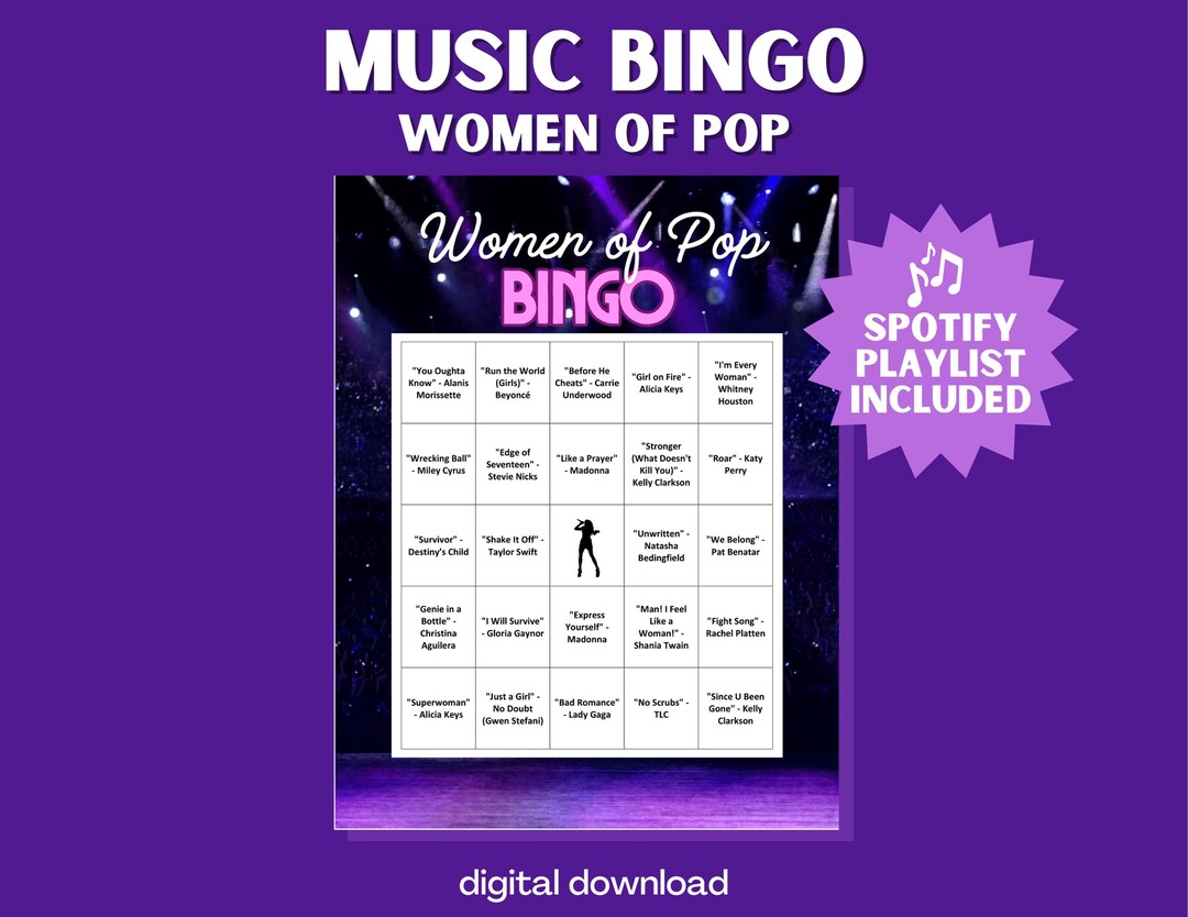 Women of Pop Music Bingo: 30 Unique Cards With Playlist (PDF Format ...