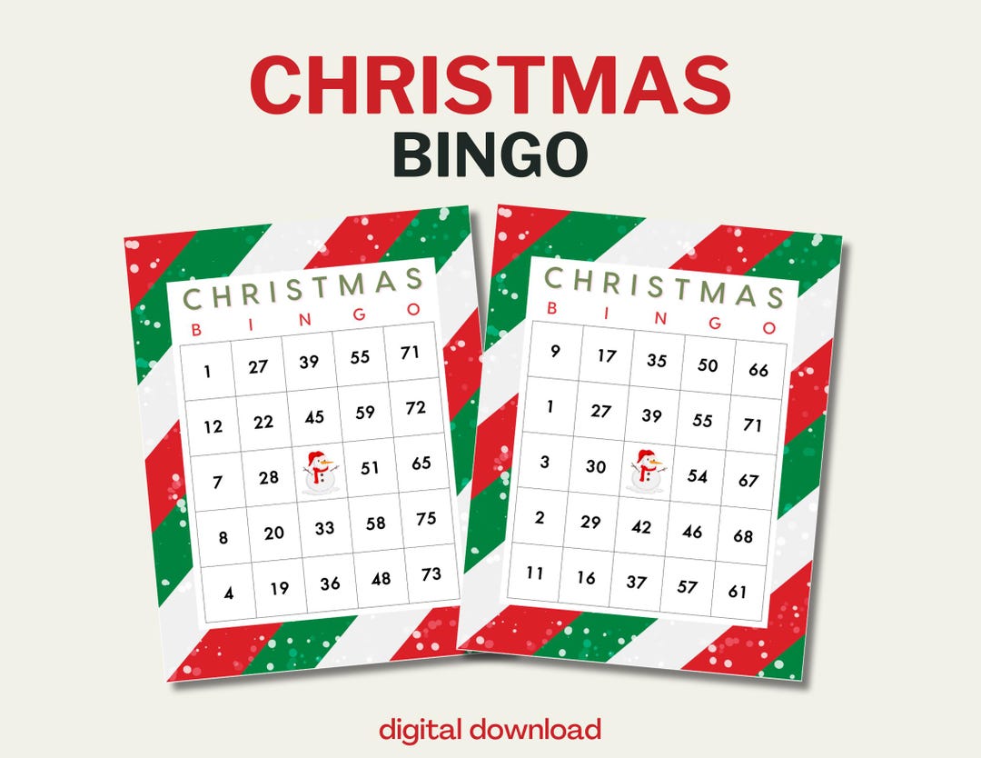 Christmas Bingo With Numbers - 100 Unique Cards - [#5] Diagonal Stripes ...