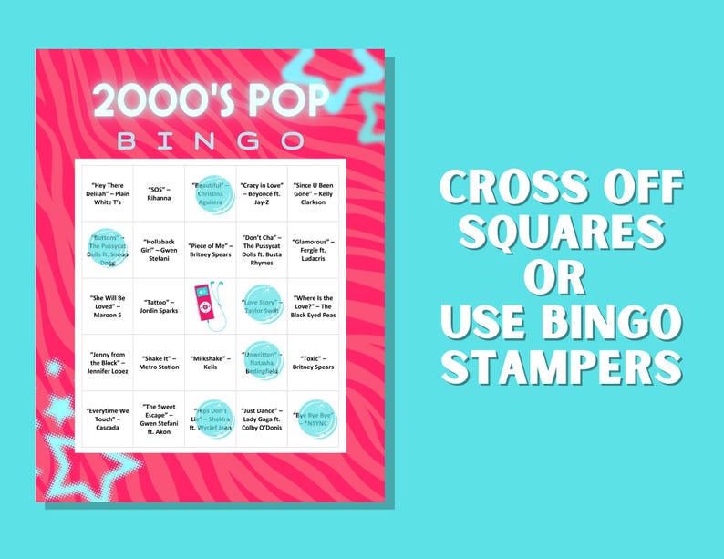 2000s Pop Music Bingo: 30 Unique Cards With Playlist (PDF Format ...