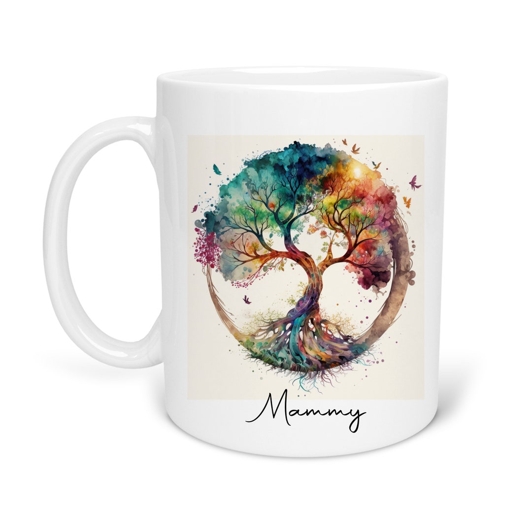 Personalised Tree of Life Mug, Nature Water Colour Cup, Tree Roots ...