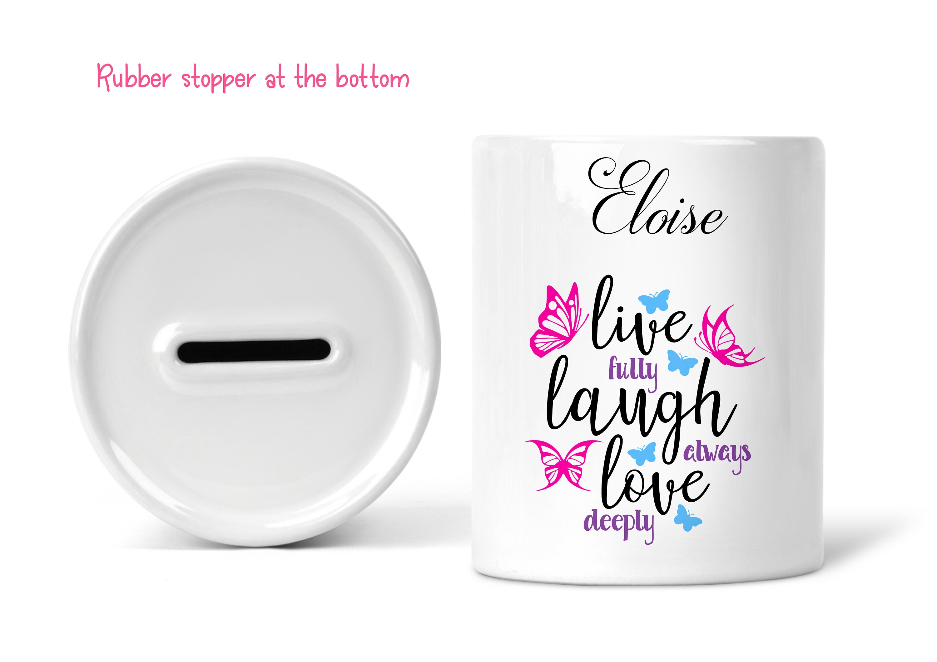 Personalised Ceramic Money Box Live Life Laugh Gift Piggy - Etsy UK