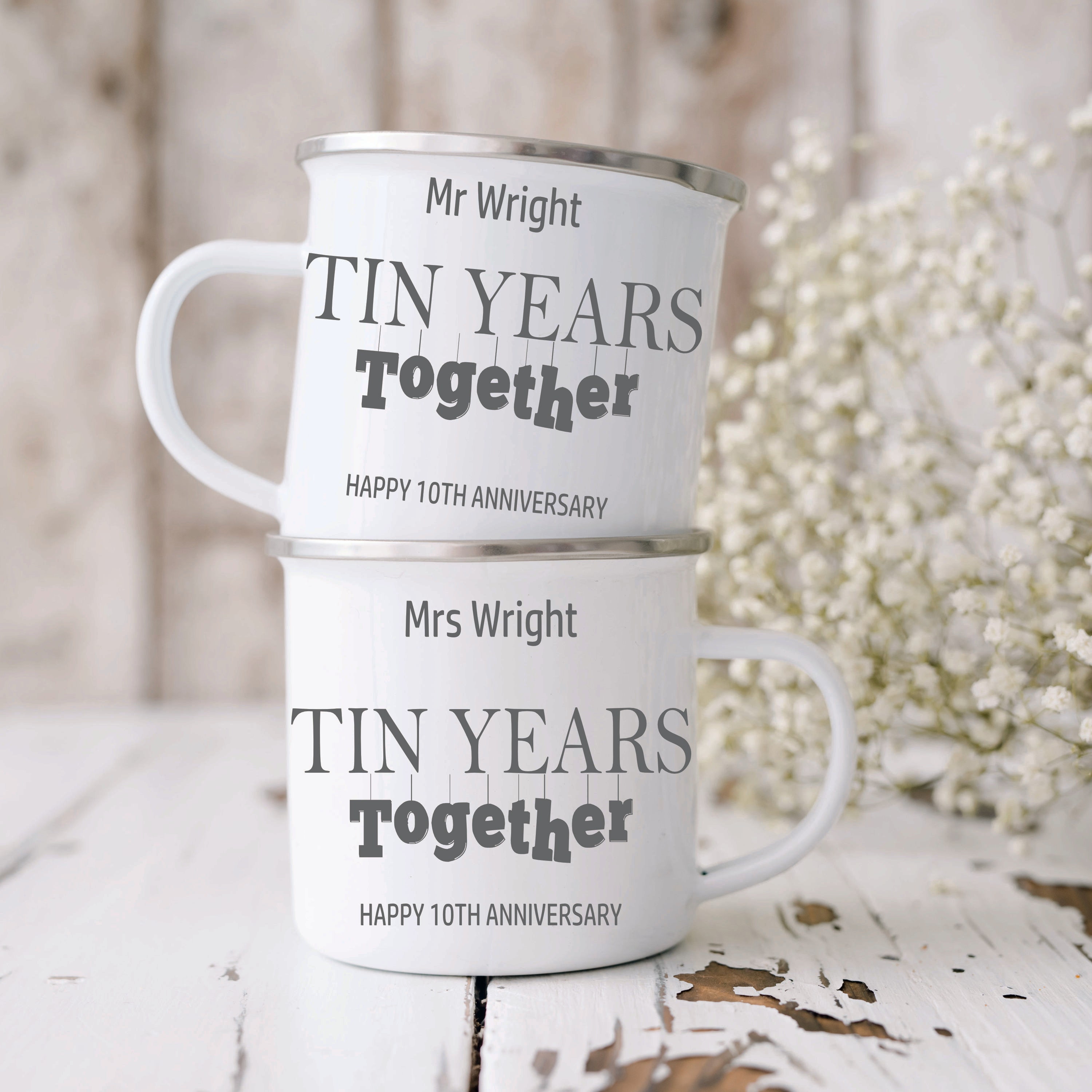 Personalised Anniversary Tin Mug Set 10 Year Tin Year Tinny - Etsy