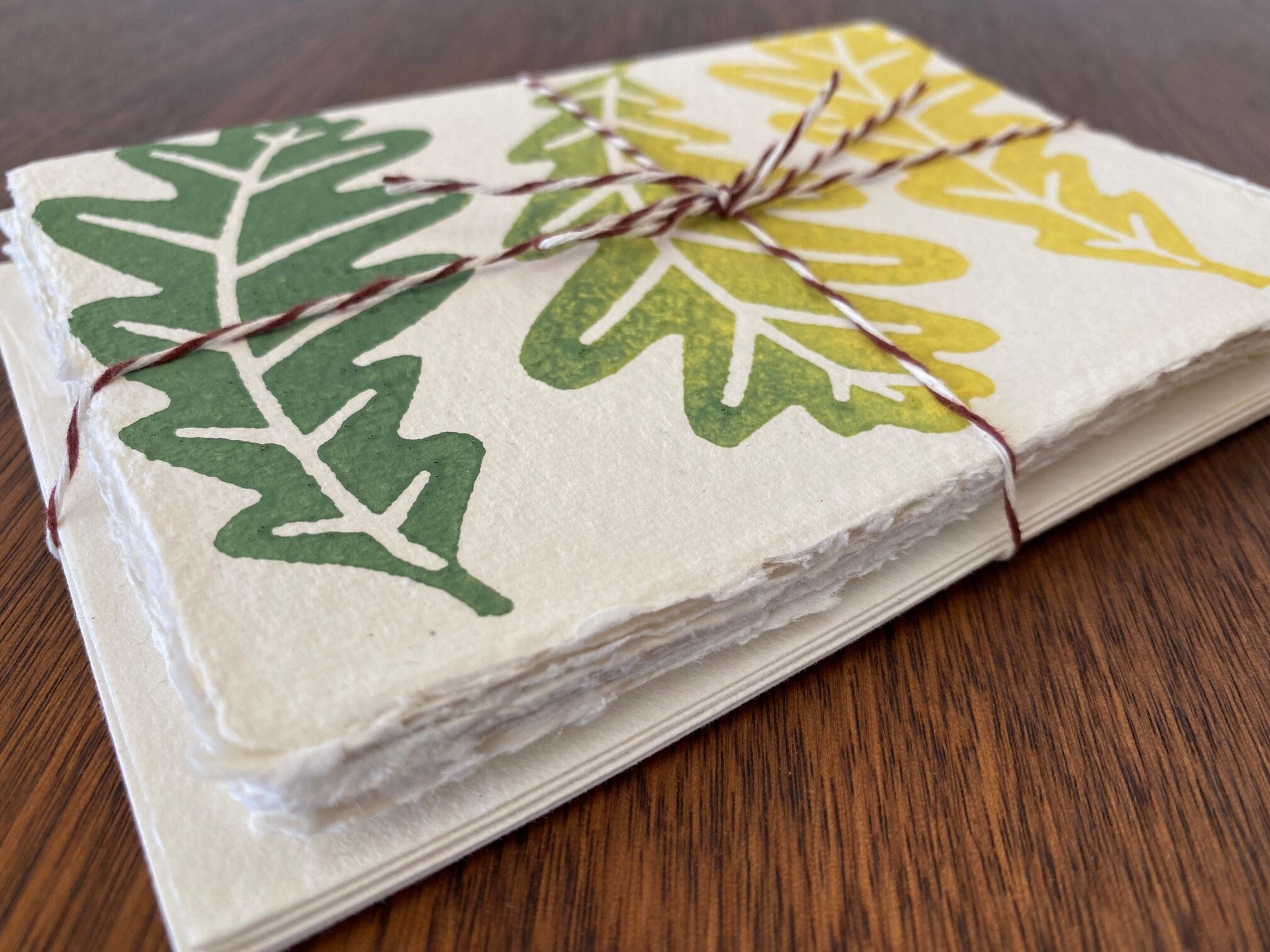 Hand Made Block Print Fall Leaves Print Ombre Green Yellow - Etsy