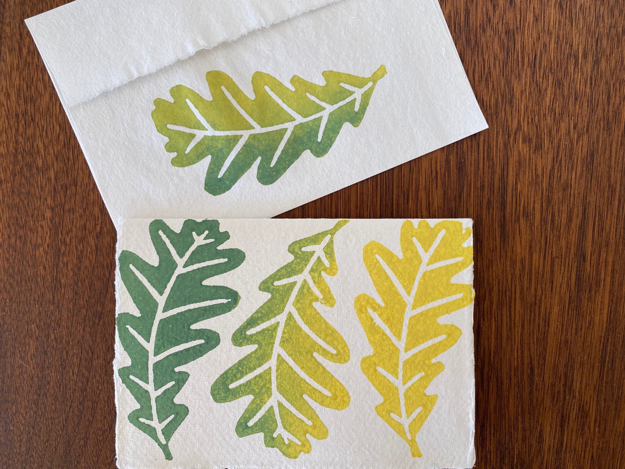 Hand Made Block Print Fall Leaves Print Ombre Green Yellow - Etsy