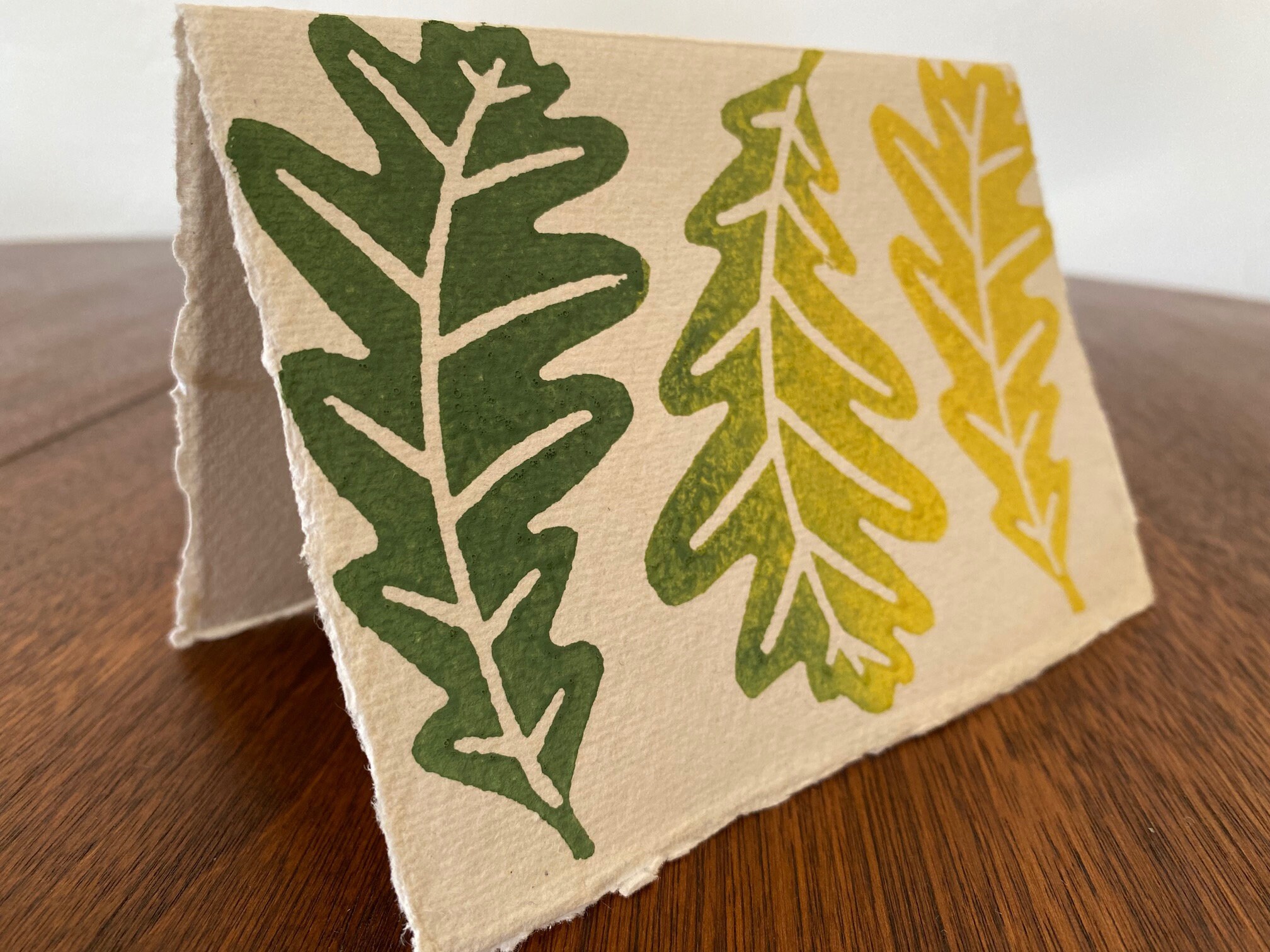 Hand Made Block Print Fall Leaves Print Ombre Green Yellow - Etsy