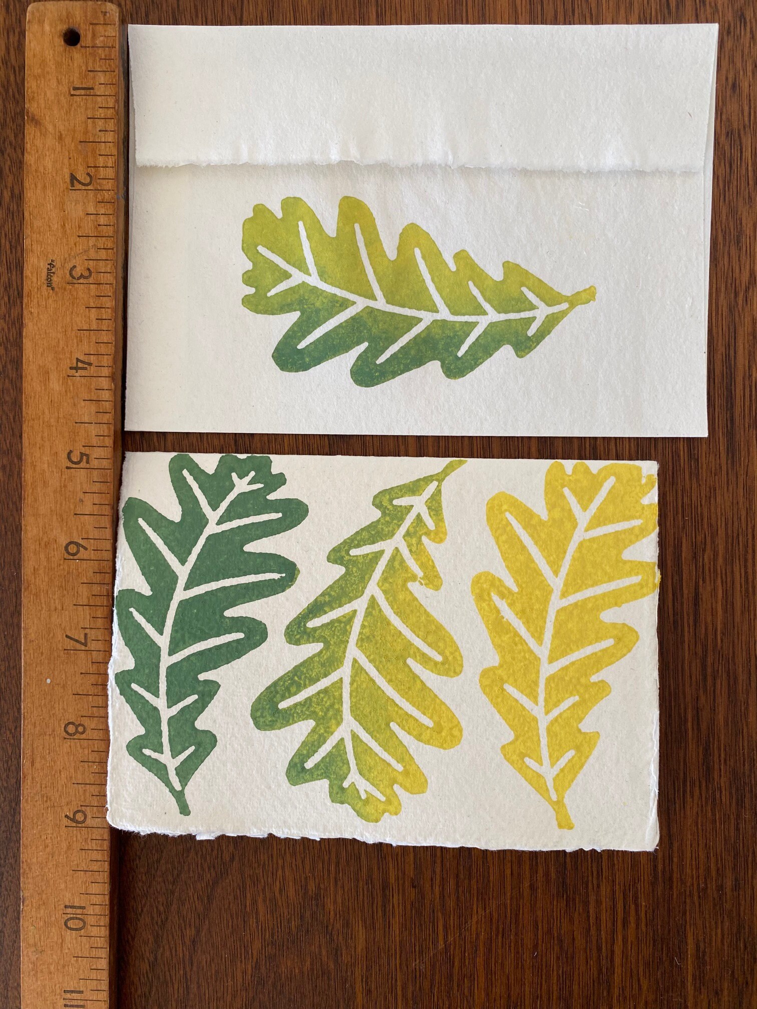 Hand Made Block Print Fall Leaves Print Ombre Green Yellow - Etsy