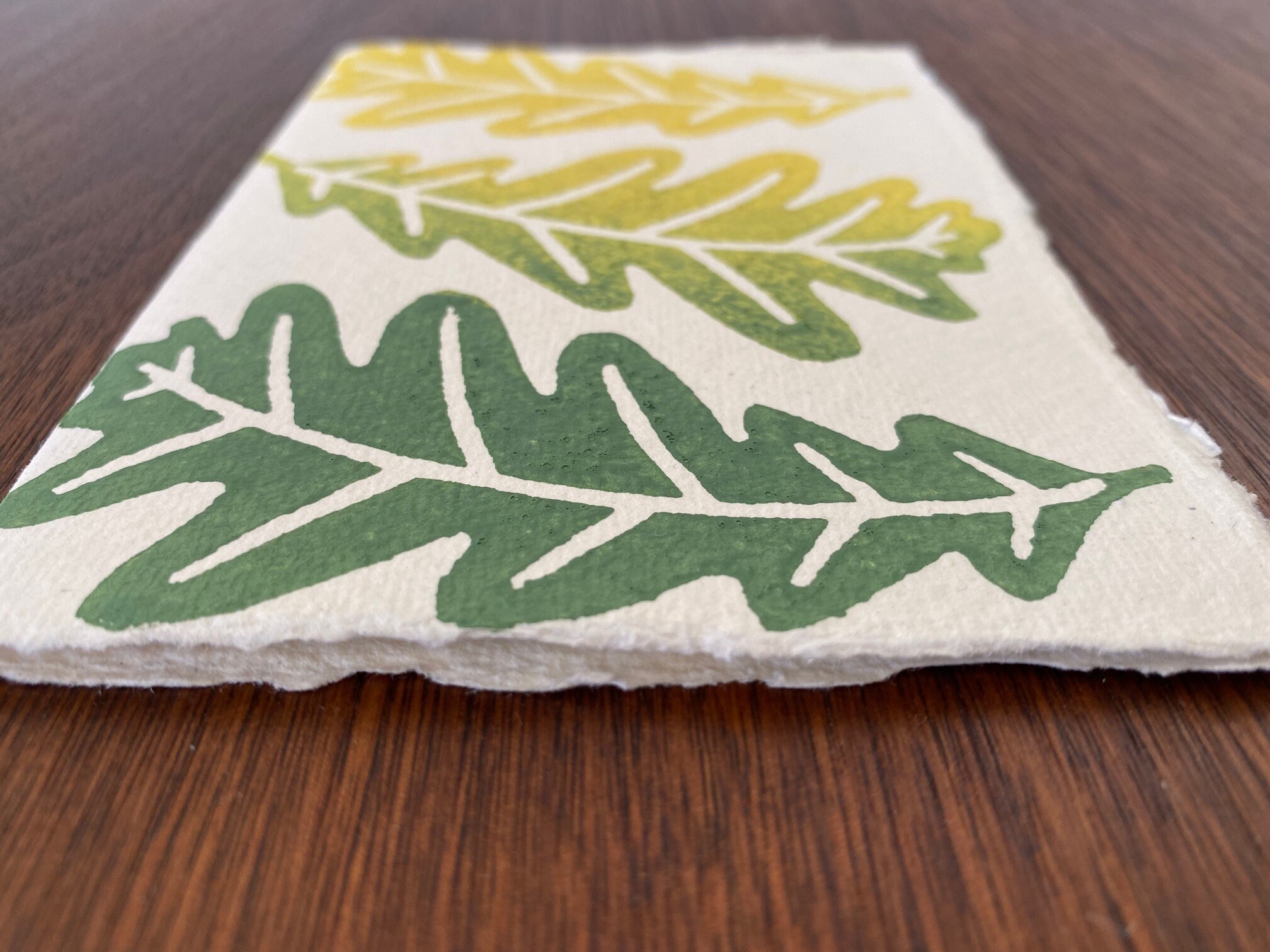 Hand Made Block Print Fall Leaves Print Ombre Green Yellow - Etsy