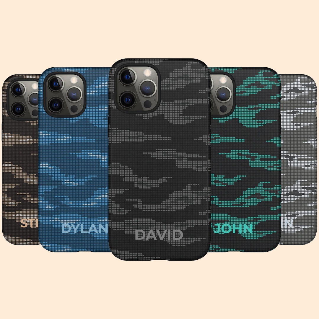 Custom Men's Army Camo iPhone 16 Plus Case Personalized Name iPhone 15 ...