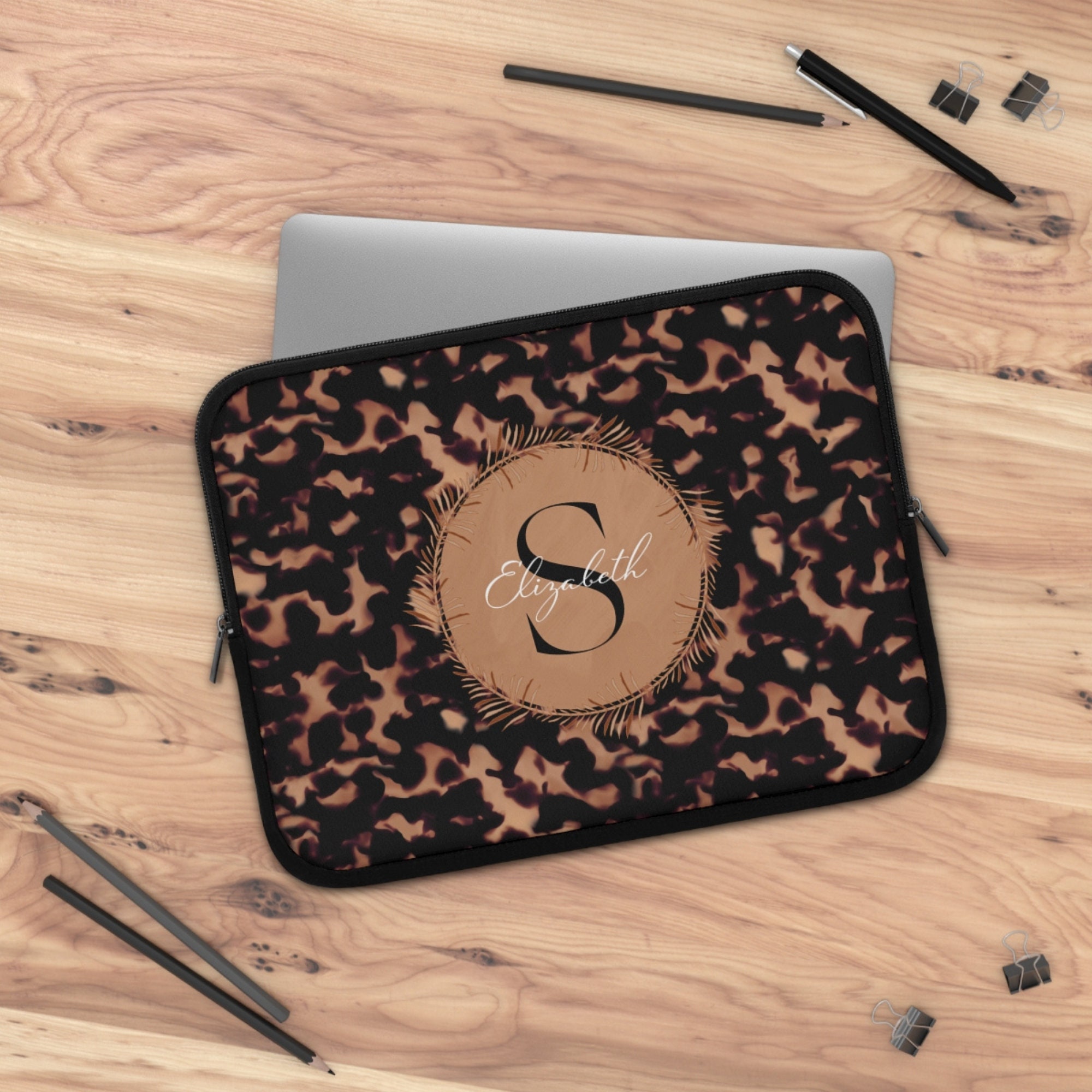 Custom Name Monogram Initials Tortoiseshell Laptop Sleeve, 13 Inch ...
