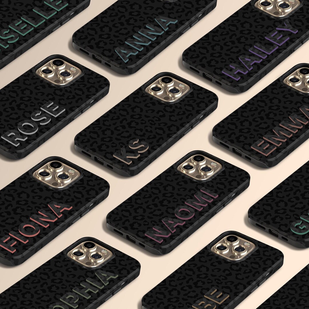 Custom Name Black Leopard iPhone 16 Plus Case, Monogram Initials ...