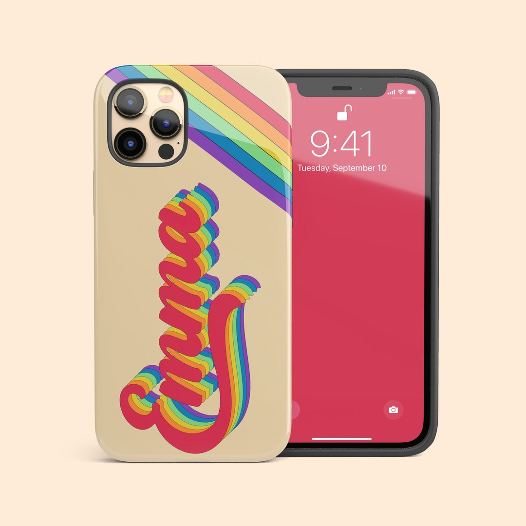 Custom LGBTQ Pride Rainbow iPhone 15 Plus Personalized Retro Name ...