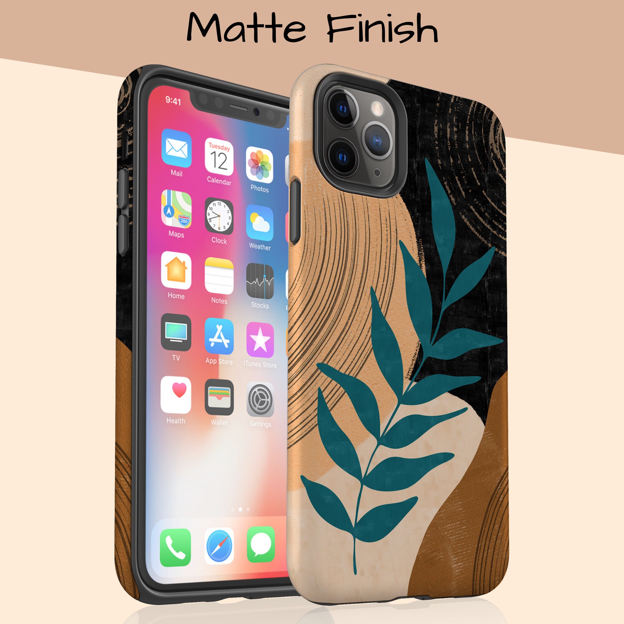 Abstract Modern Neutral & Teal Floral Boho Phone Case Iphone | Etsy