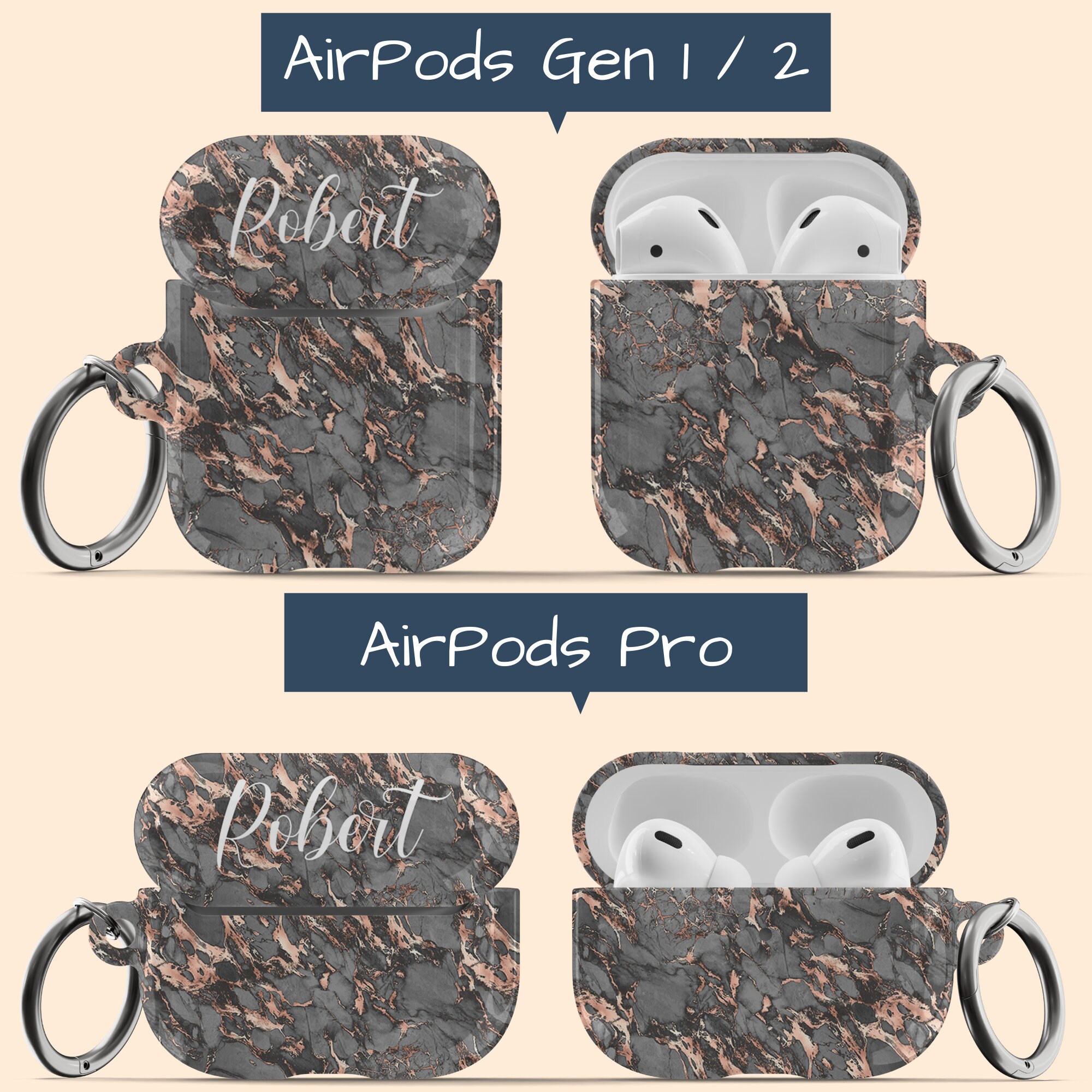 Artisticases Custom Name Marble Pattern Case for Airpods Gen 1 & 2 ...