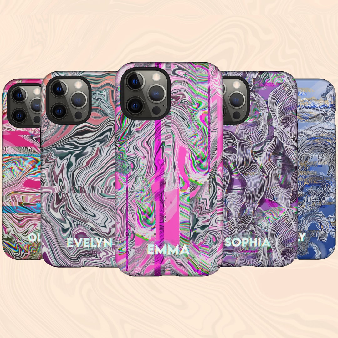 Custom Trippy Glitch Art iPhone 16 Plus Case, Personalized Name iPhone ...